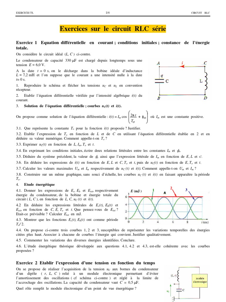 Ex Dipole RLC | PDF | Tension électrique | Condensateur