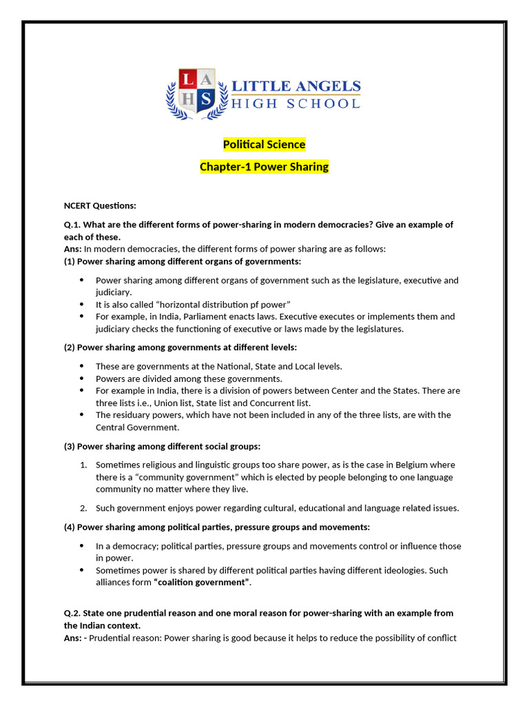 Chapter 1 Power Sharing | PDF