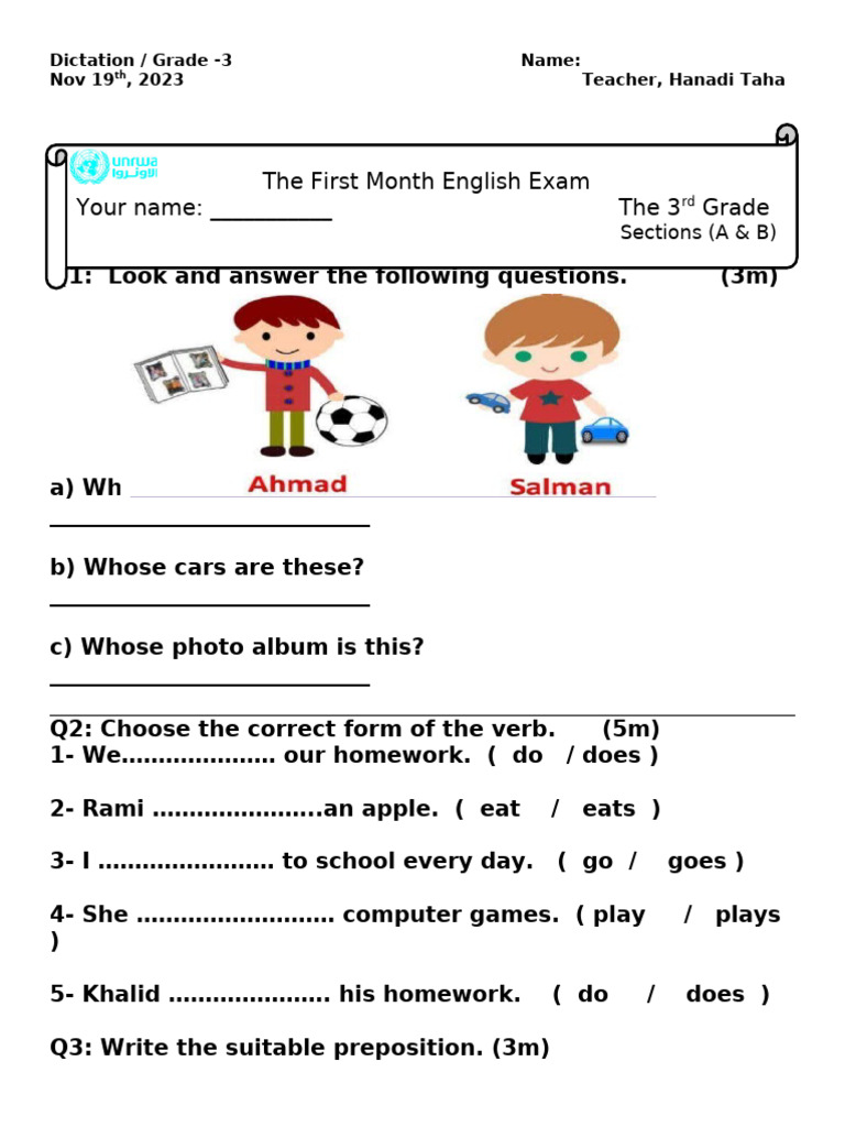 3rd Grade Test 1docx | PDF