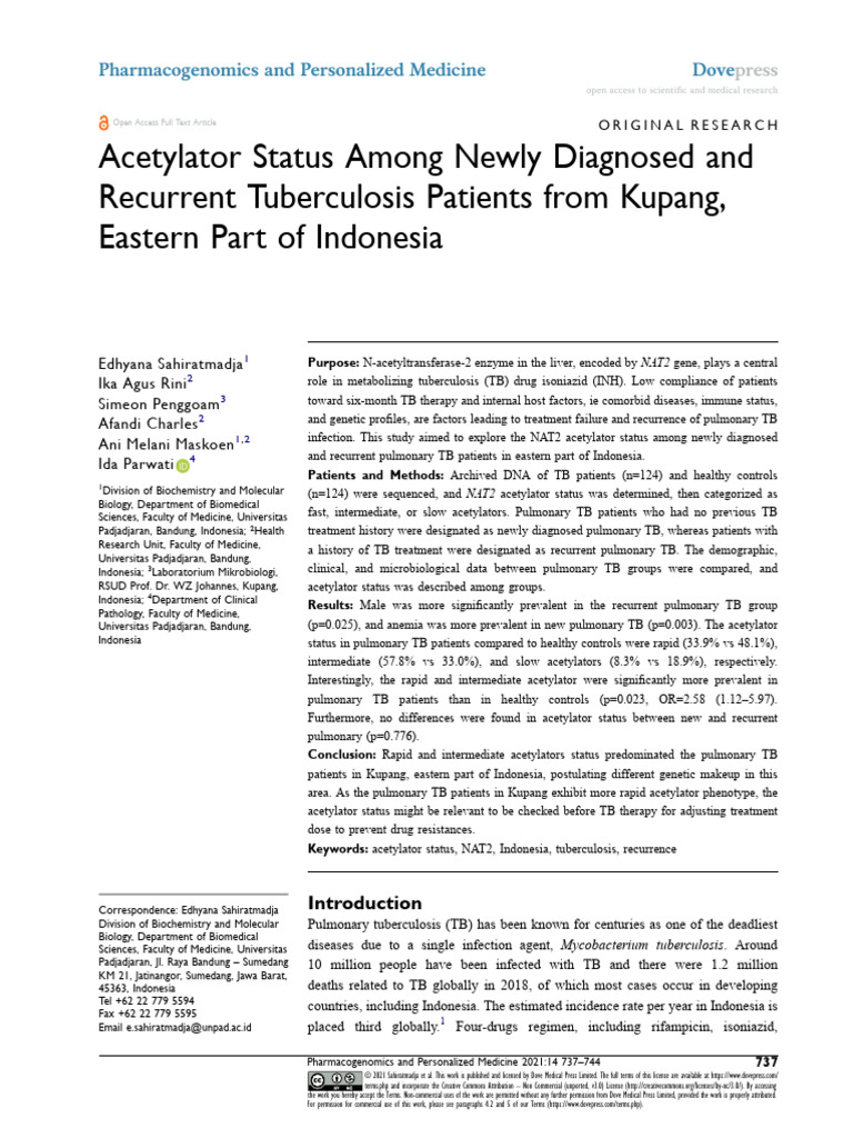 Acetylator Status Among Newly Diagnosed and Recurrent Tuberc | PDF