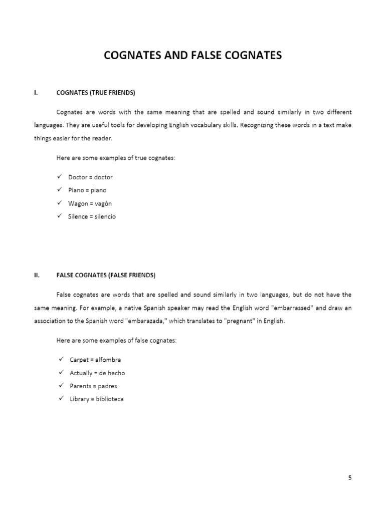 Cognates and False Cognates | PDF