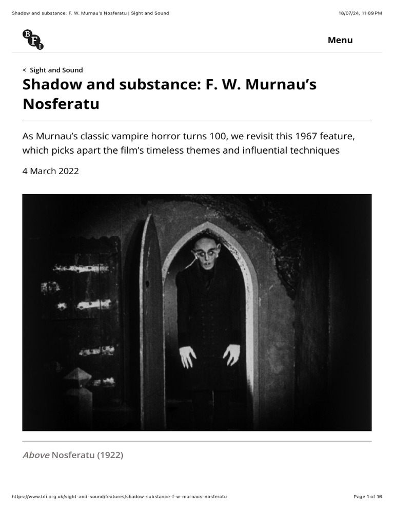 Shadow and substance- F. W. Murnau’s Nosferatu | Sight and Sound | PDF