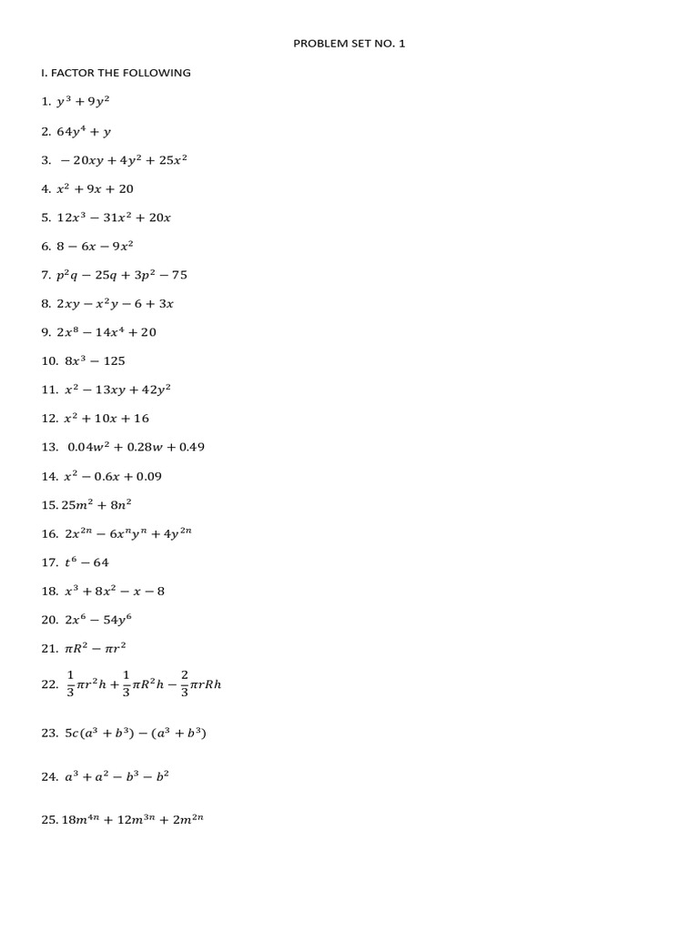Problem Set Algebra | PDF | Mathematics | Teaching Methods & Materials
