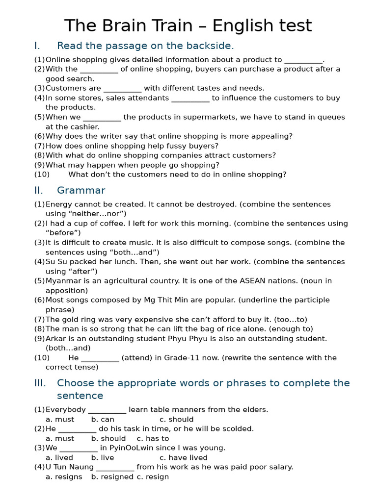 Eng Test For BT | PDF