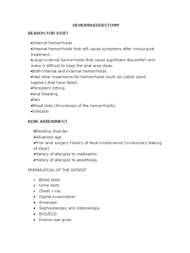 Post-Operative Care for Hemorrhoidectomy | PDF | Hemorrhoid | Surgery