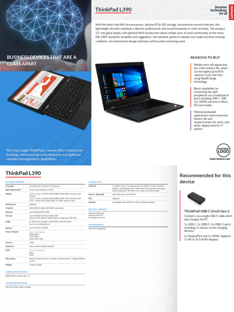 ThinkPad L390 Datasheet EN | PDF