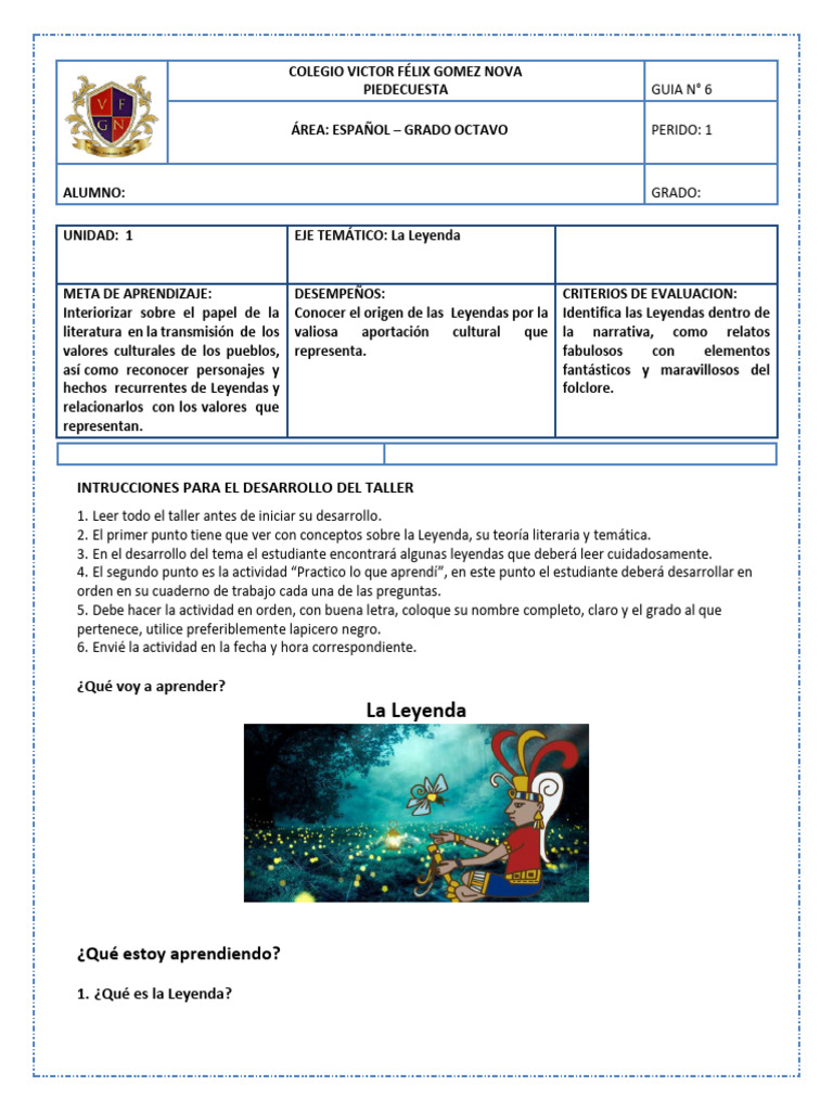 8° Guía #6 La Leyenda | PDF