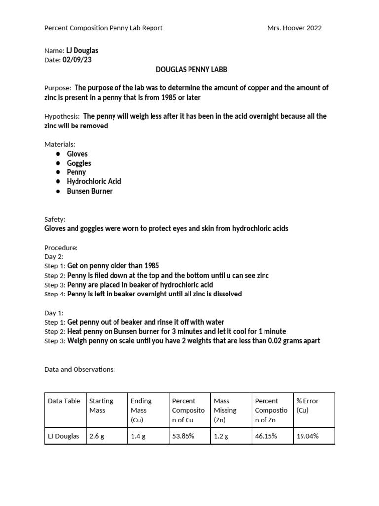 Lab Format For The Penny Lab Report | PDF