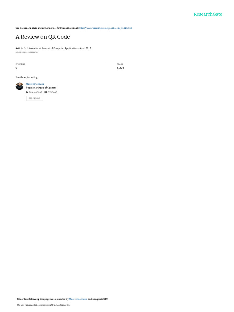 A Review On QR Code | PDF