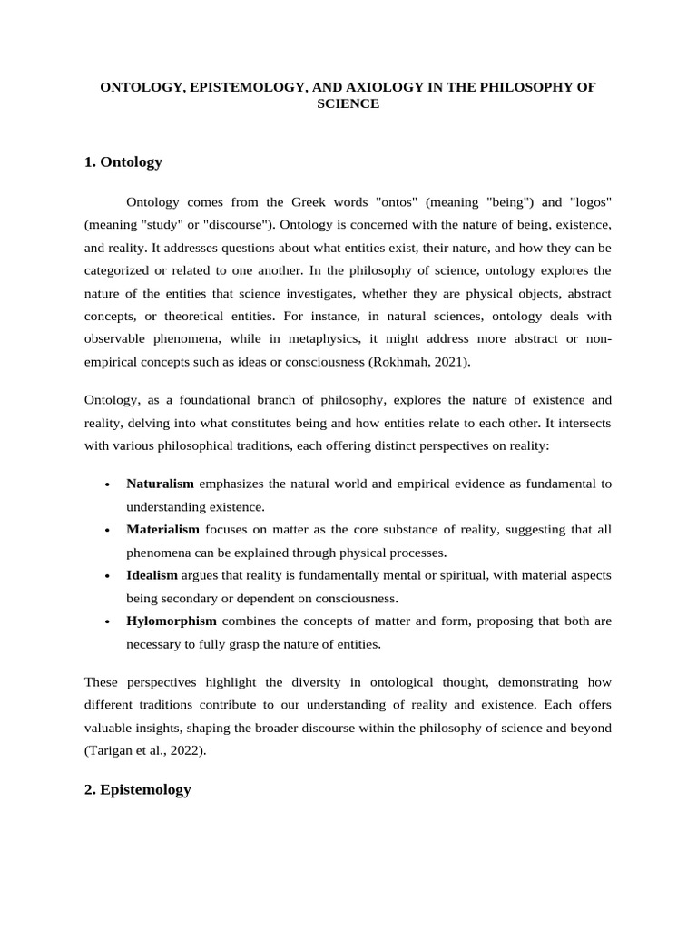 Ontology, Epistemology, and Axiology in The Philosophy of Science | PDF