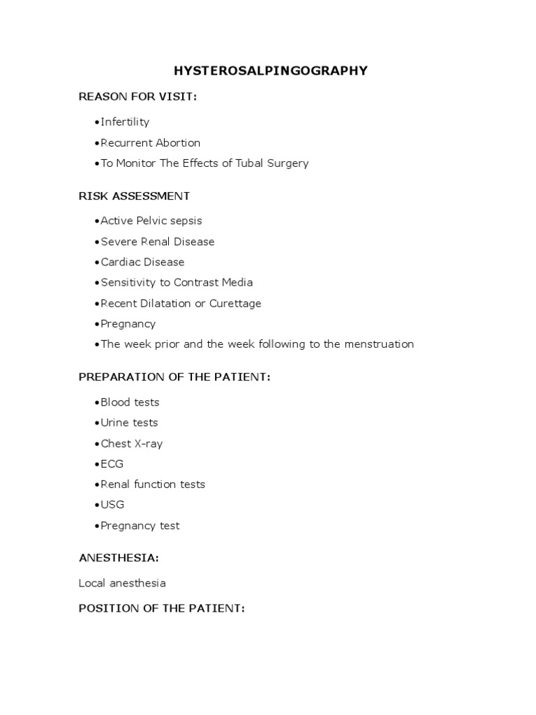 Hysterosalpingography Procedure Overview | PDF