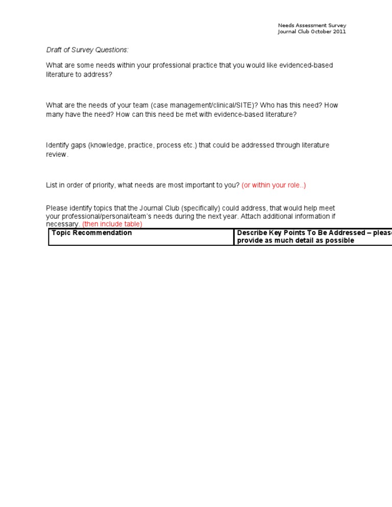 Draft of Survey Questions | PDF