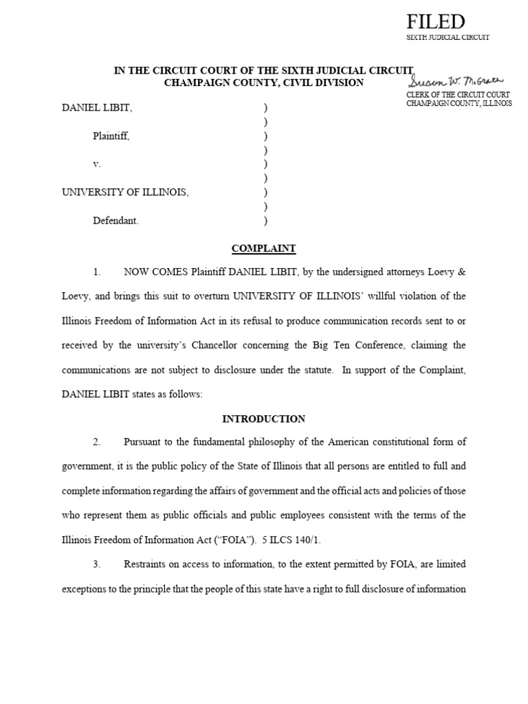 Libit v. University of Illinois Complaint | PDF | Freedom Of ...