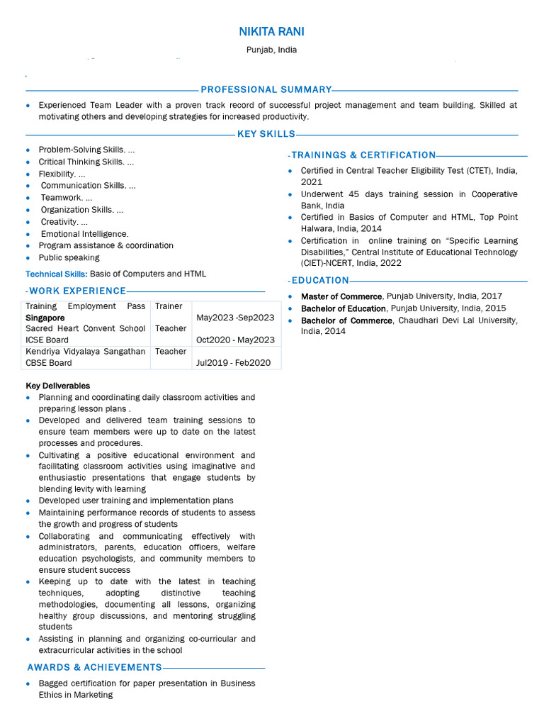 Nikita Niki CV SINGHAPORE | PDF