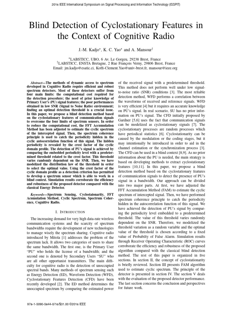 Blind Detection Of Cyclostationary Features In The Context Of Cognitive Radio Pdf