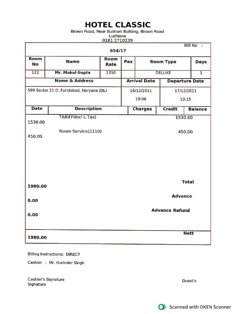 Hotel Bill | PDF