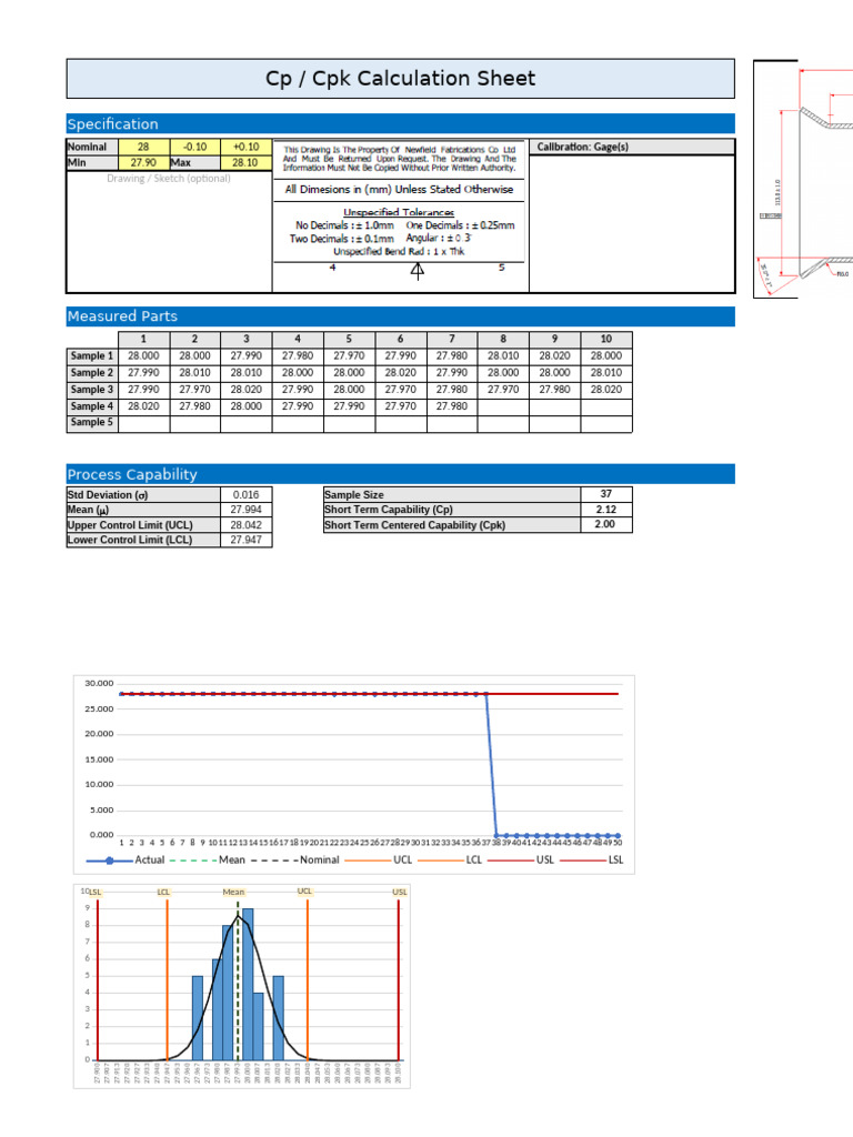 CP CPK Capability Calculation Sheet v3 | PDF | Statistical Analysis ...