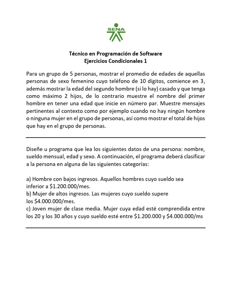 Ejercicios Condicionales TPS41 | PDF