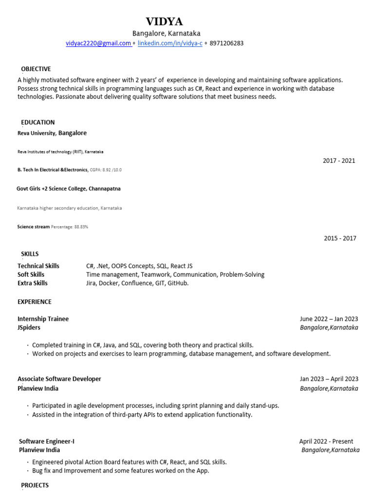 Vidya Updated Resume | PDF | Software | C Sharp (Programming Language)