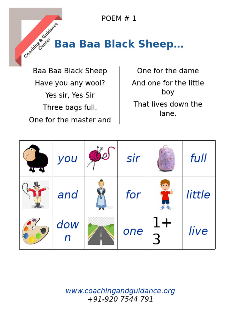 Baa Baa Black Sheep - PICTURES | PDF | Rhyme | Traditional Children's Songs