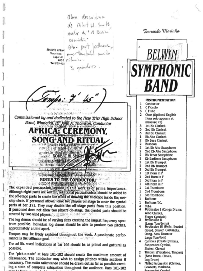 Africa Ceremony, Song and Ritual (Robert. W. Smith) DIRECTOR+PARTITURAS ...