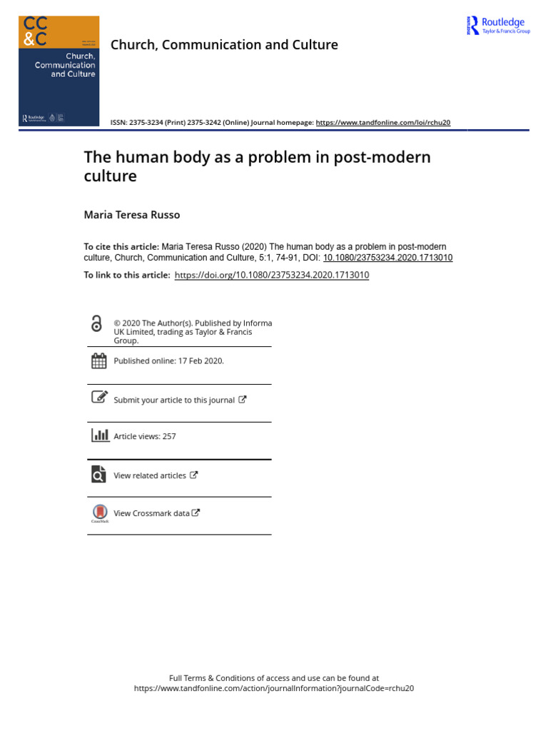 2 The Human Body As A Problem in Post Modern Culture | PDF