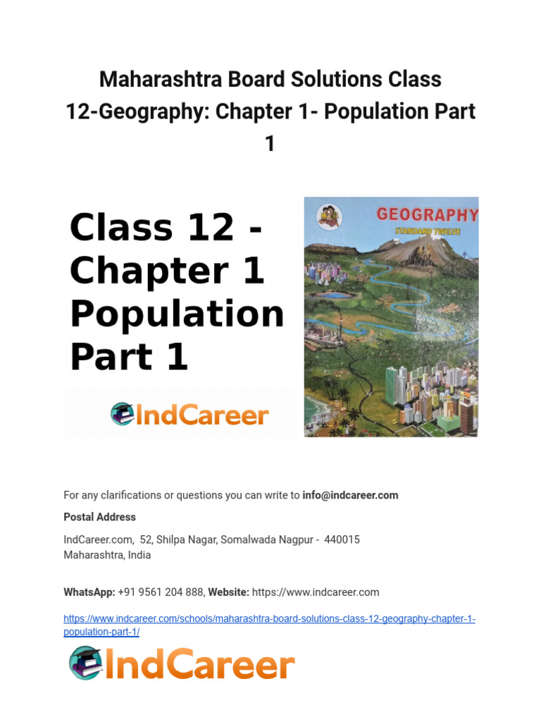 Maharashtra Board Solutions Class 12 Geography Chapter 1 Population ...