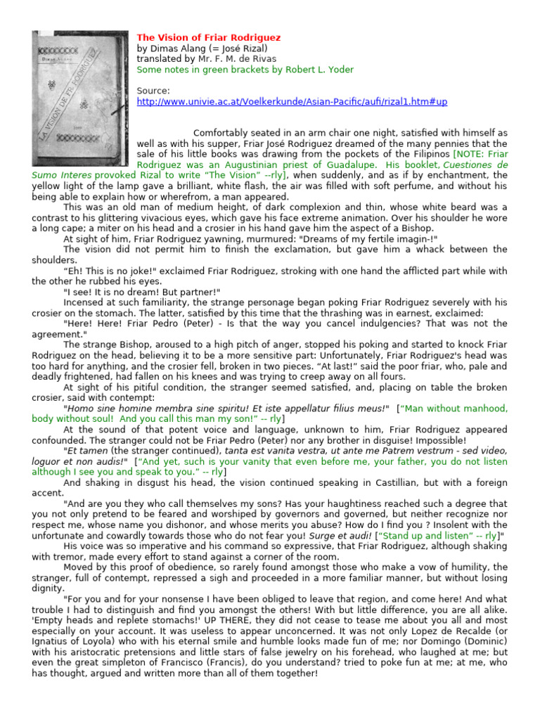 La Vision de Fray Rodriguez by Dimasalang | PDF
