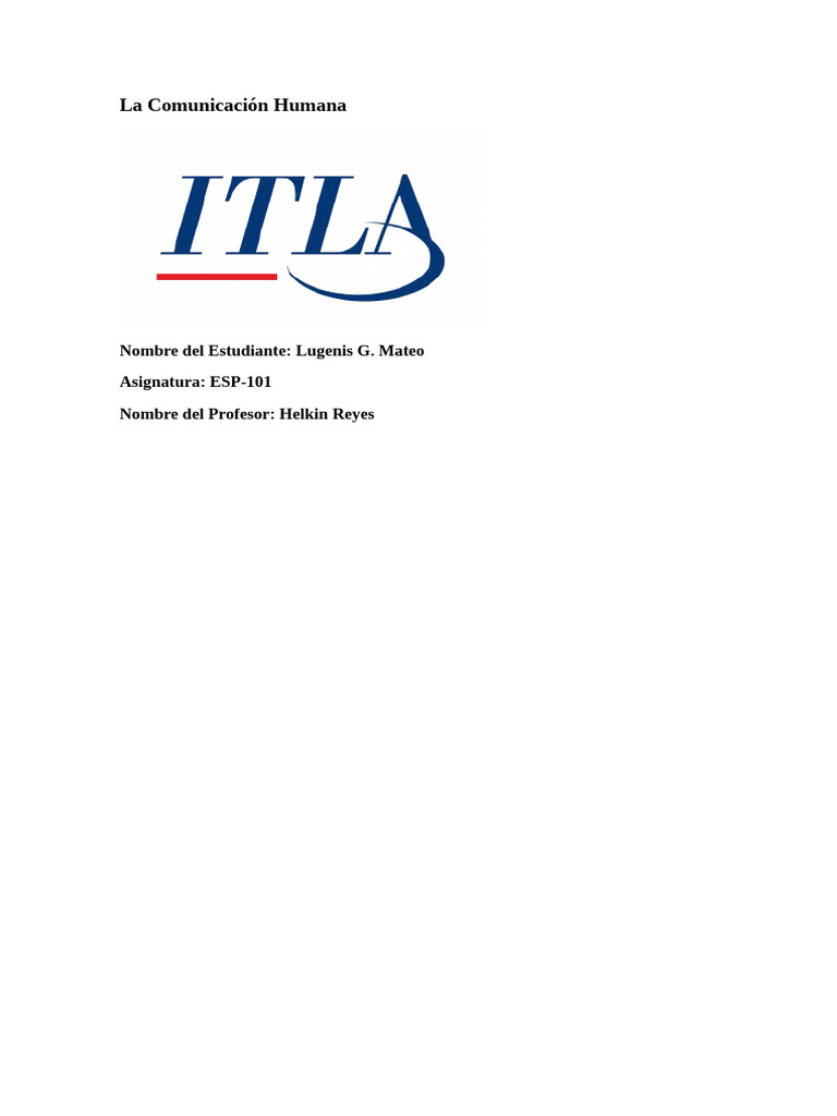 Tarea Unidad 1 Esp-101 Itla Halking | PDF | Comunicación | Estudios de idiomas extranjeros