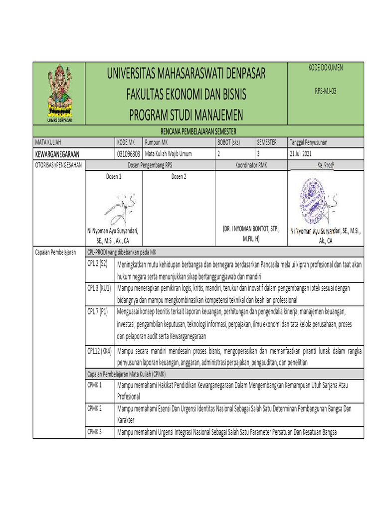 RPS OBE - Kewarganegaraan Revisi | PDF