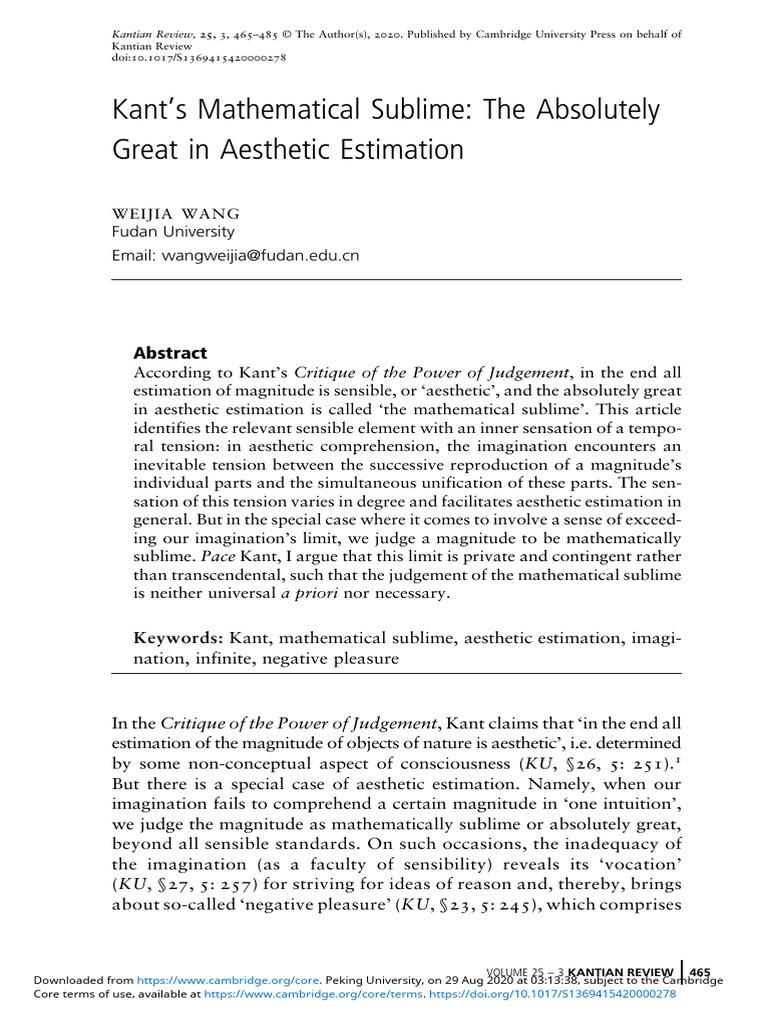 2020, Kant's Mathematical Sublime | PDF