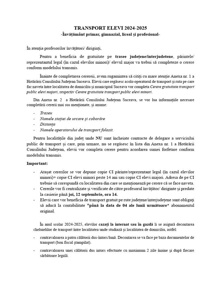 Precizari Transport Elevi | PDF