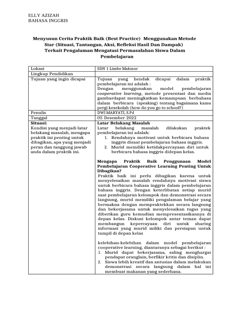 Contoh Praktik Baik Pembelajaran | PDF | Karier & Perkembangan