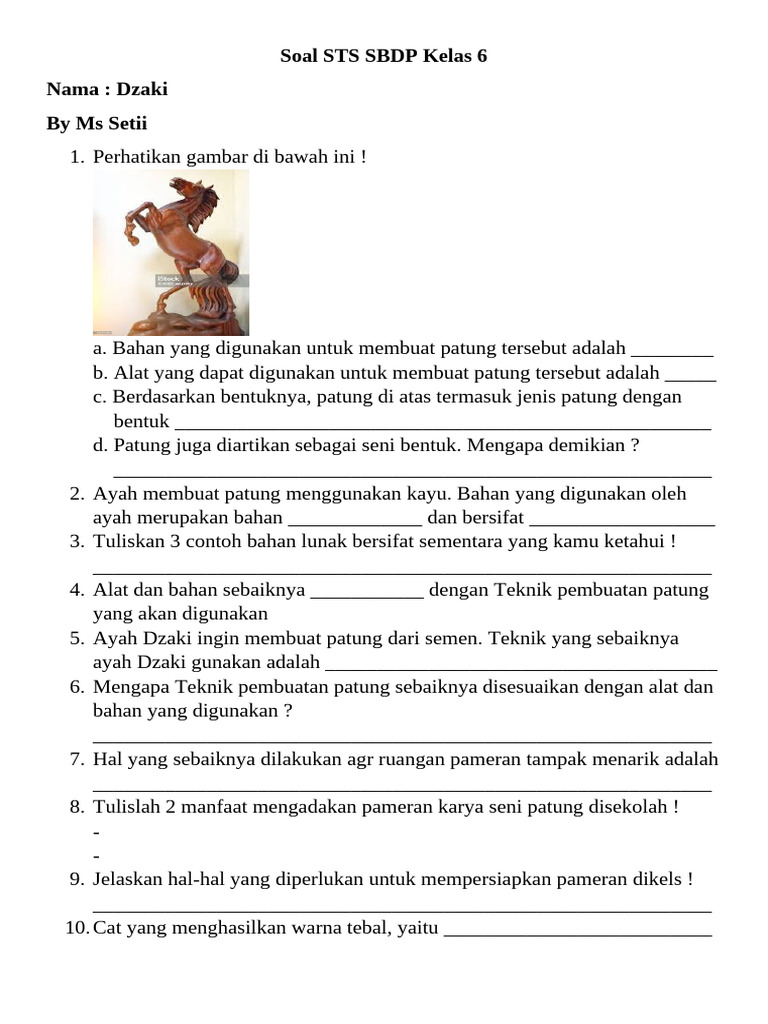 Soal STS SBDP Kelas 6 Dzaki | PDF