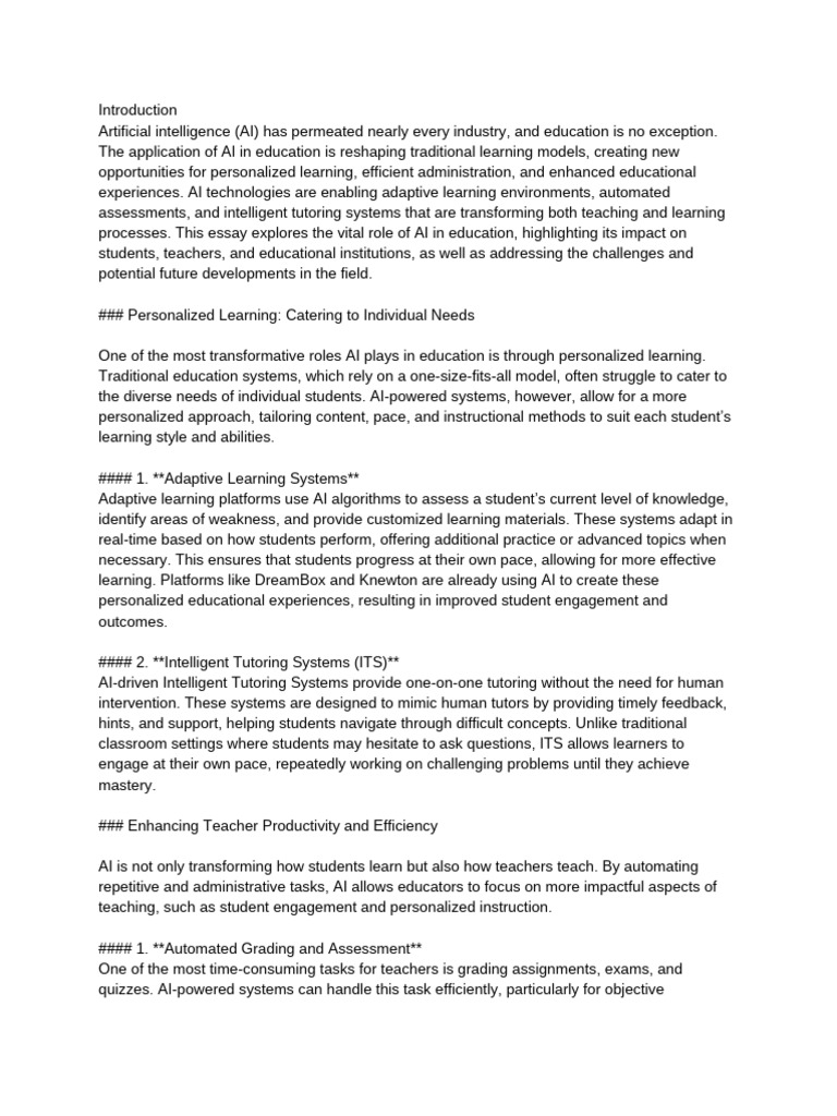 Revolutionizing Learning - The Role of Artificial Intelligence in Modern Education | PDF ...