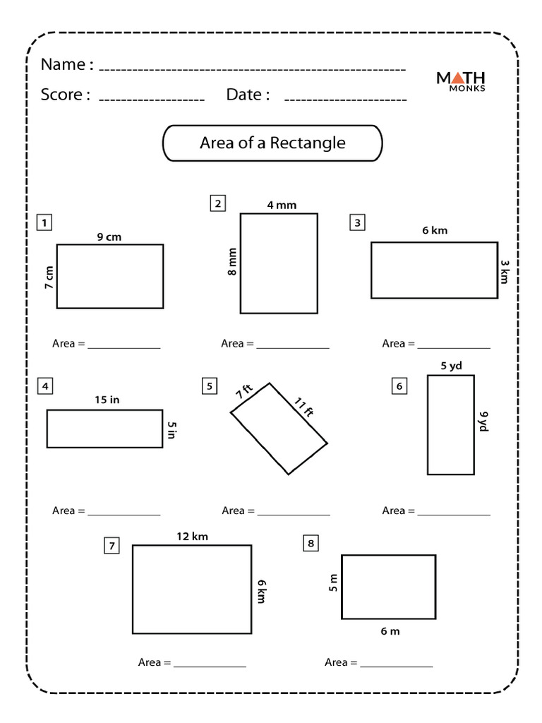 Area of A Rectangle Worksheet | PDF