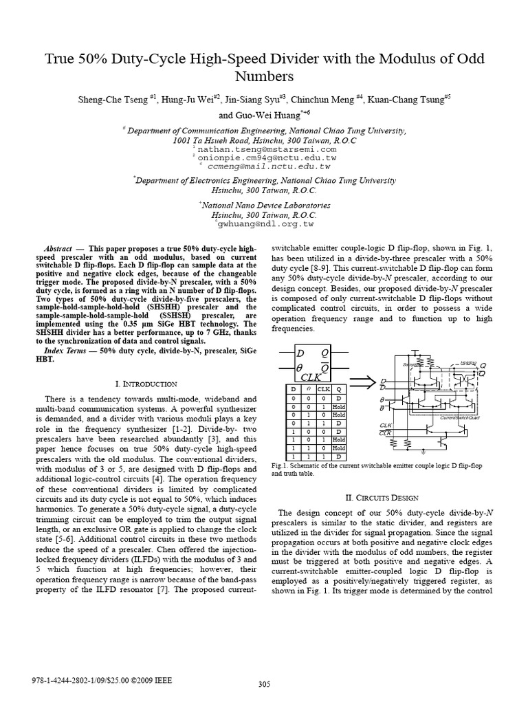 True 50% Duty-Cycle High-Speed Divider with the Modulus of Odd Numbers - IEEE (2009) | PDF