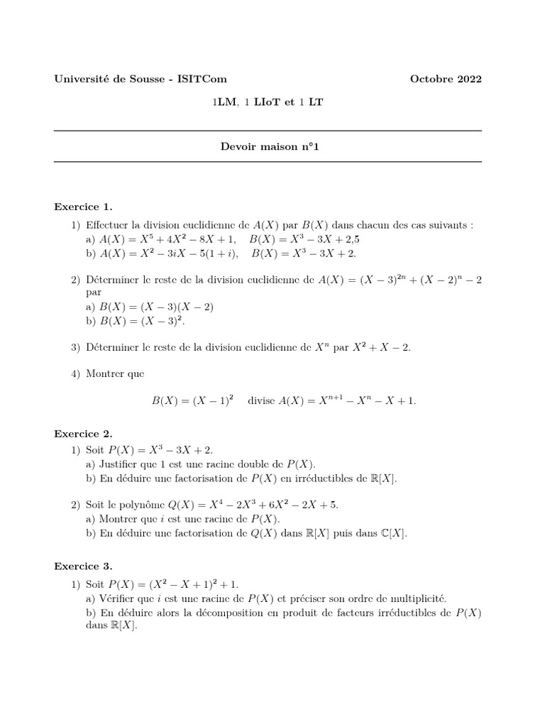 Universit E de Sousse - Isitcom Octobre 2022 LM Liot Et LT | PDF