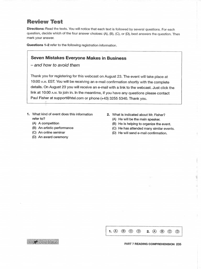 07 - TOEIC Reading Comprehension - Review Test | PDF