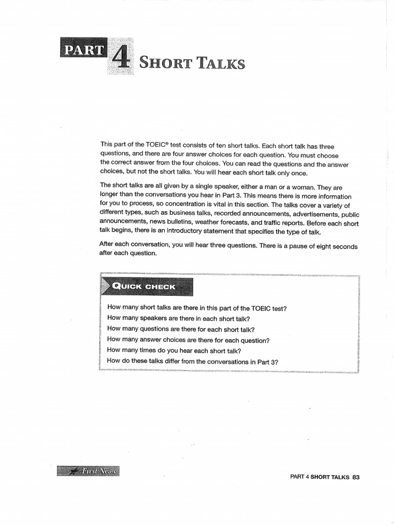 11 - TOEIC Listening Part 4 - Short Talks | PDF