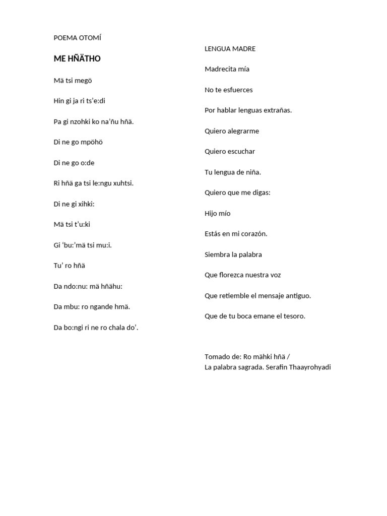 Poema Otomí Lengua Madre Pdf