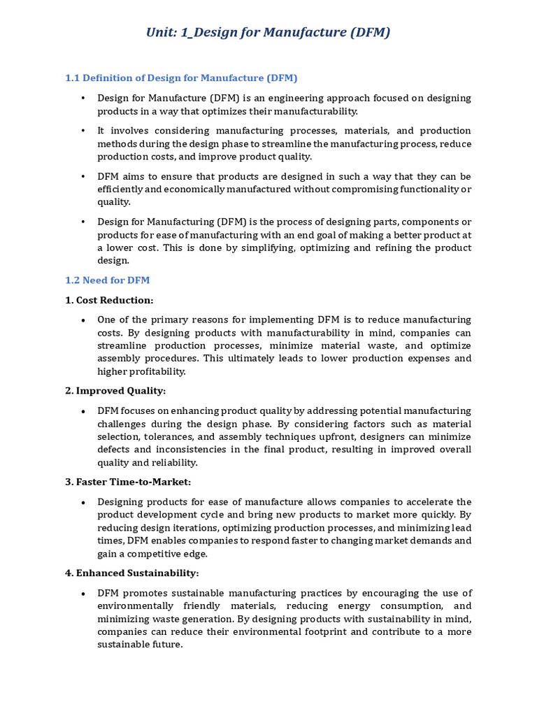DFM - Unit 1 | PDF