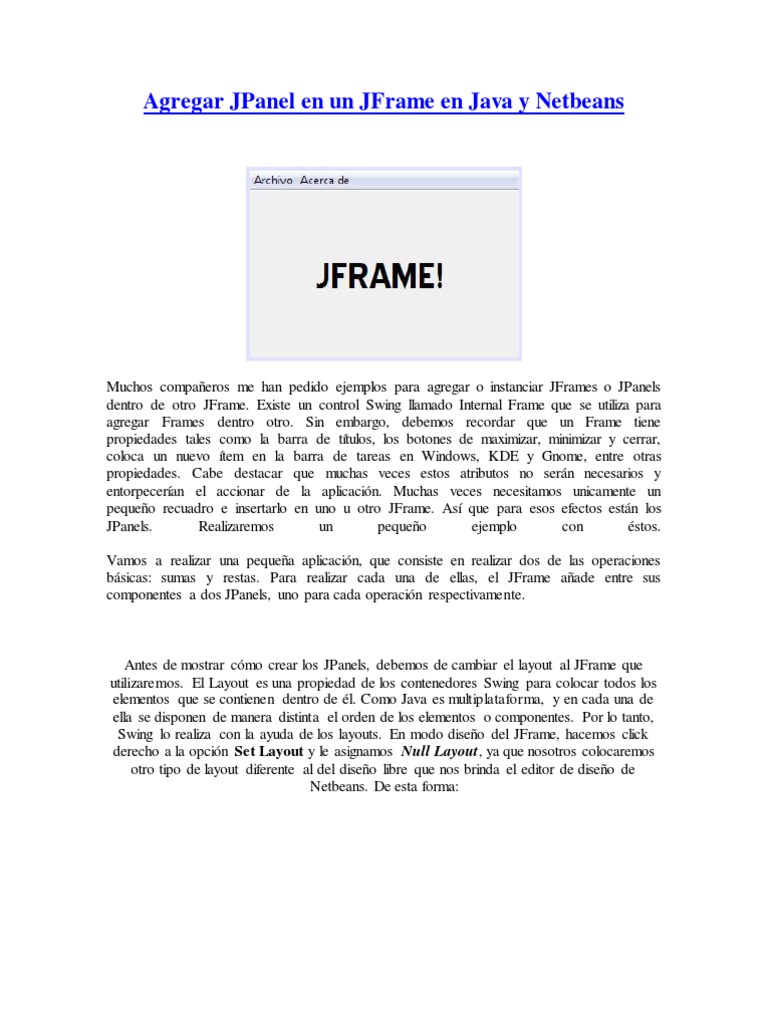 Agregar JPanel en Un JFrame en Java y Netbeans | PDF | Java (lenguaje ...