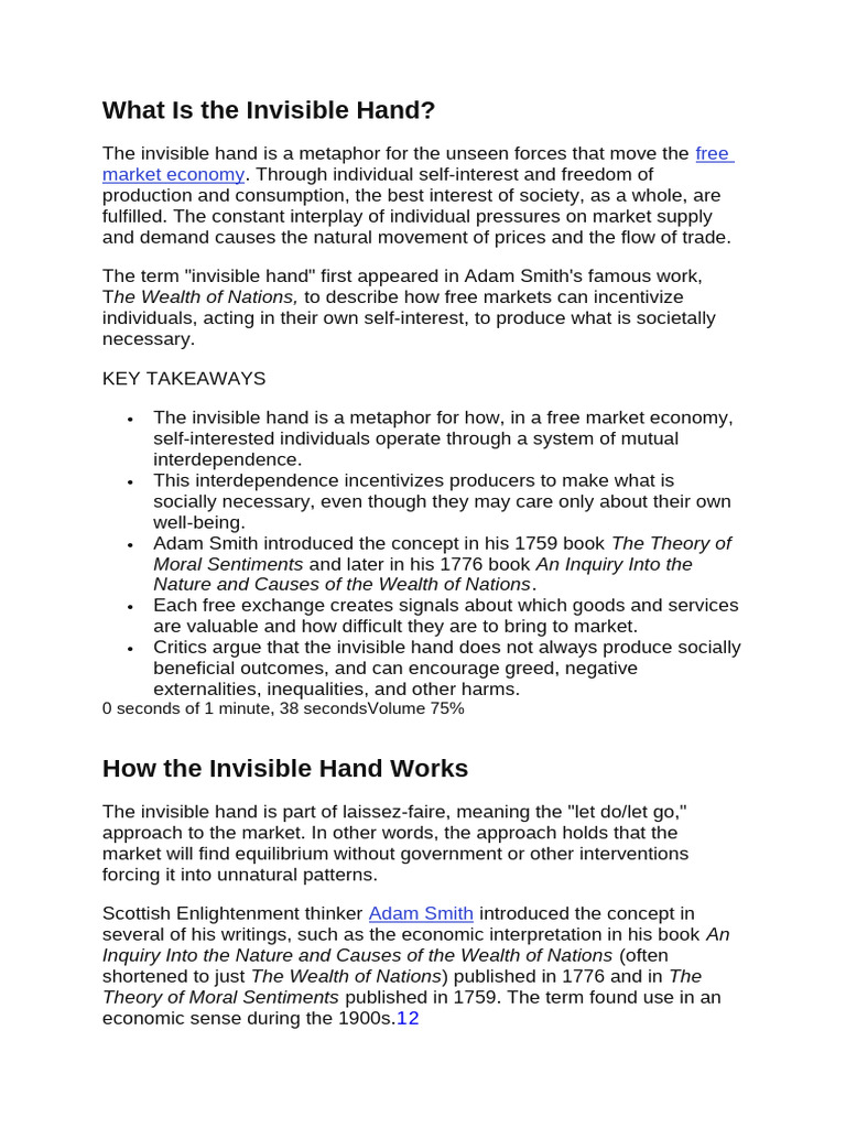The Invisible Hand in Free Markets | PDF | Market (Economics) | Finance ...
