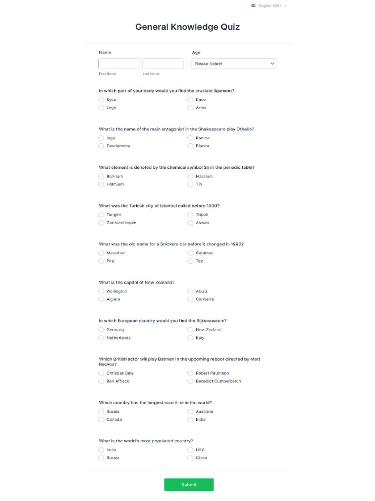General Knowledge Quiz - X | PDF