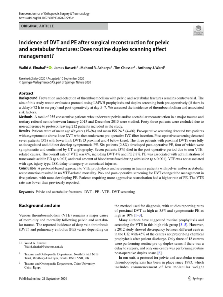 Incidence of DVT and PE After Surgical Reconstruction For Pelvic | PDF | Medical Specialties ...