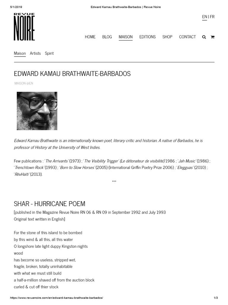 Edward Kamau Brathwaite-Barbados - Revue Noire | PDF