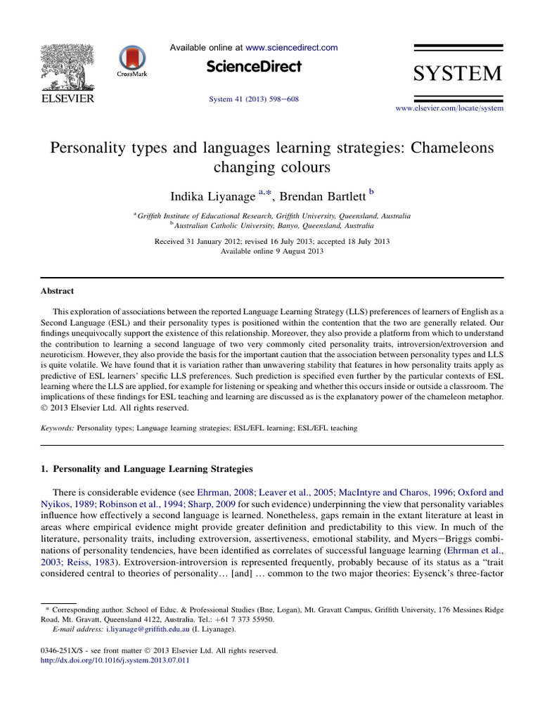 Personality Types and Languages Learning Strategies: Chameleons ...