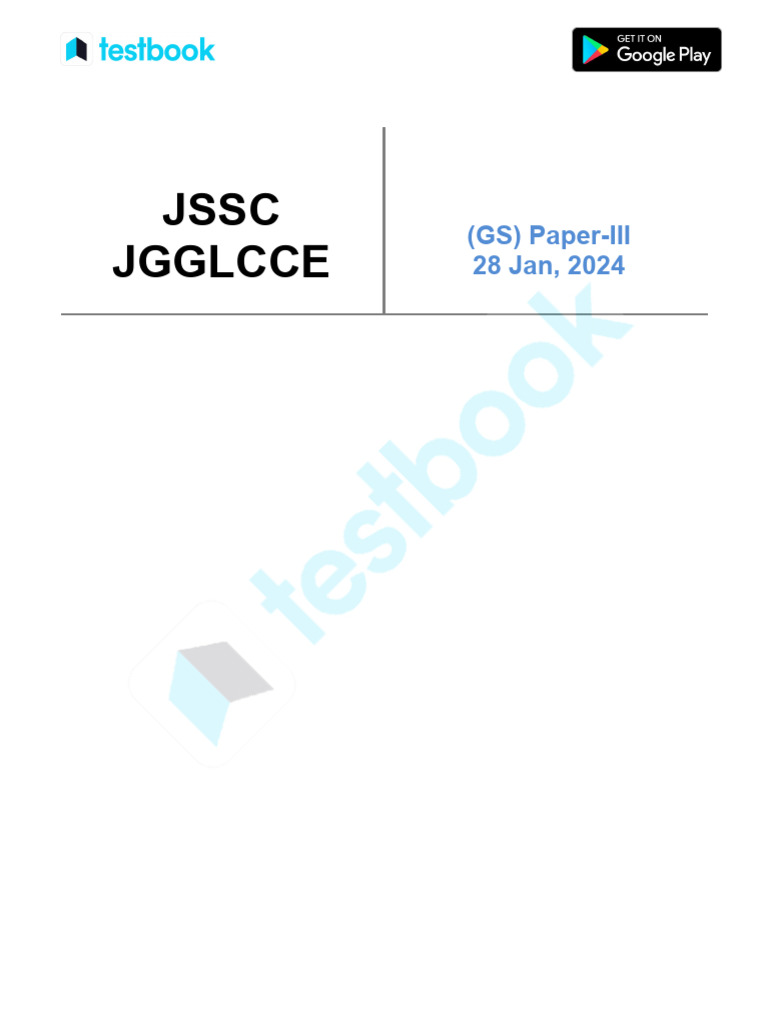 JSSC JGGLCCE (General Studies) Official Paper-III (Held On - 28 Jan, 2024) | PDF