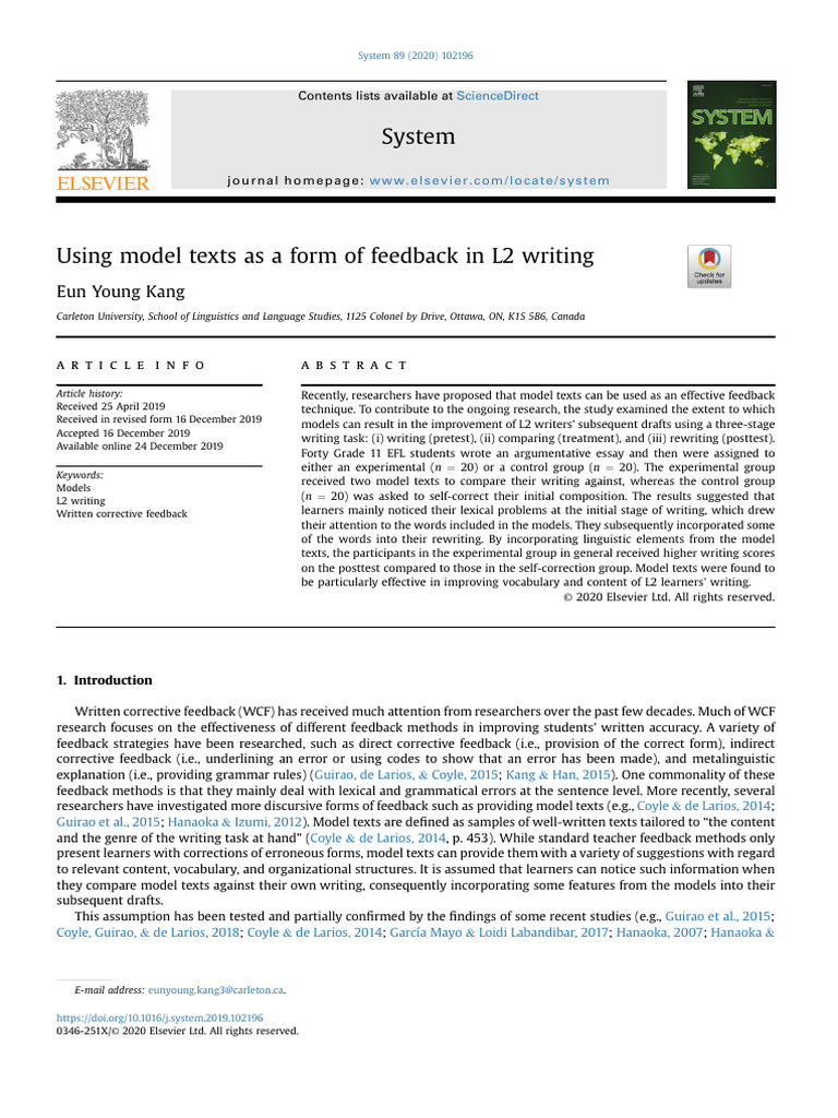Using model texts as a form of feedback in L2 writing | PDF